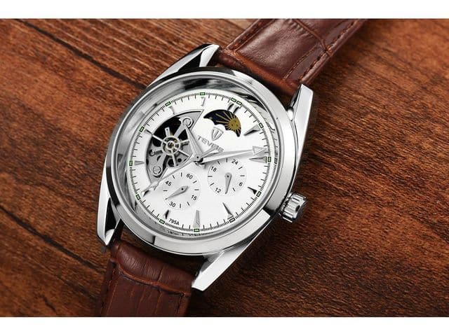 [New]TEVISE Men's Analog Automatic Winding Watch(Leather / White) - BE ...