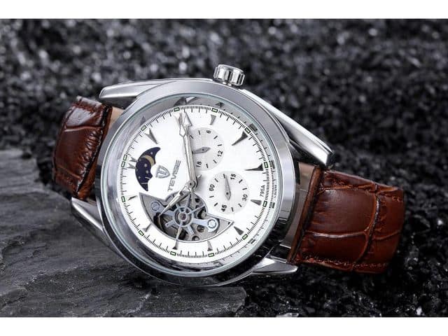 [New]TEVISE Men's Analog Automatic Winding Watch(Leather / White) - BE ...