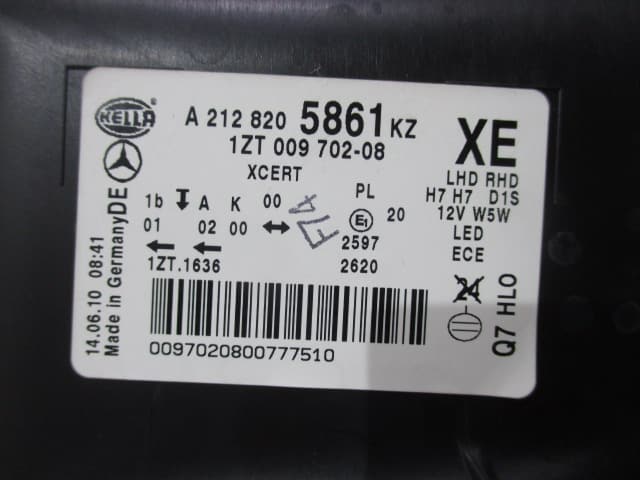 [Used] Right Headlight MERCEDES-BENZ E-Class W212 A 212 820 5861 KZ ...