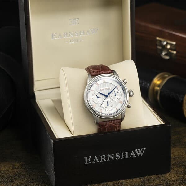 [New]EARNSHAW clock watch ES-8105-02 leather brown/silver men watch ...