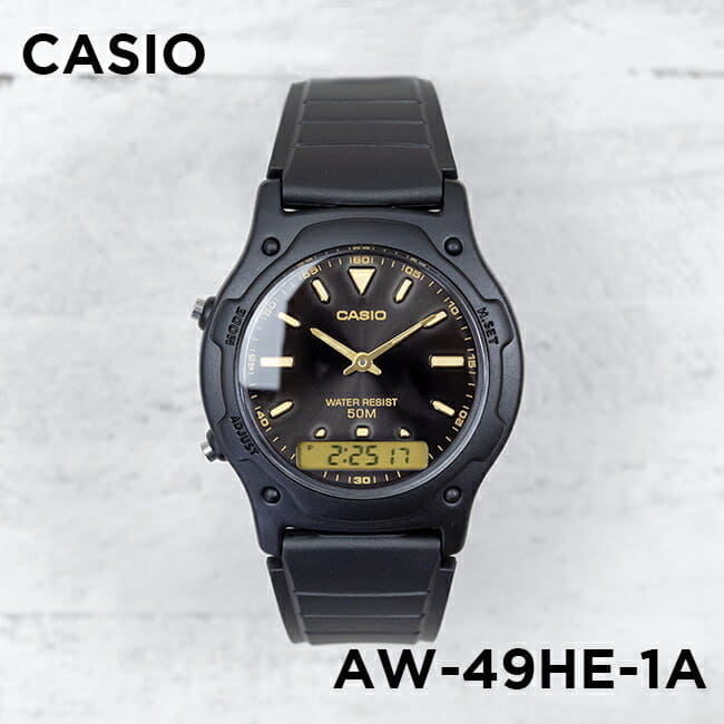 [New]Casio Unisex Kids Ana Digi Standard Watch Black/Gold AW-49HE-1A ...