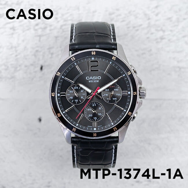 [New]Casio standard men MTP-1374L-1A watch boy date Black silver ...