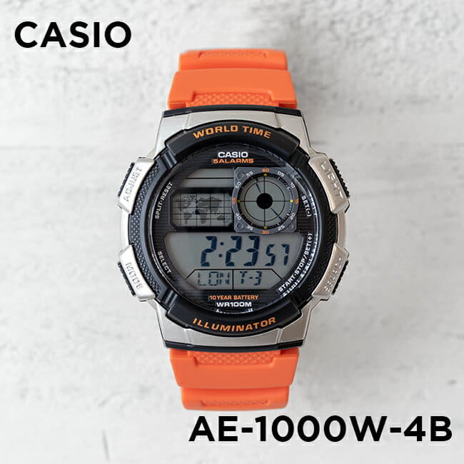 [New] date waterproofing orange black model of the Casio standard AE-1000W-4B watch men Lady's ...