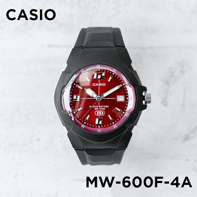 [New]CASIO standard men MW-600F-4A watch boy waterproofing Black red ...