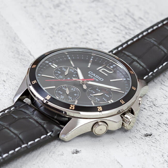 [New]CASIO standard men MTP-1374L-1A watch boy Black silver leather ...
