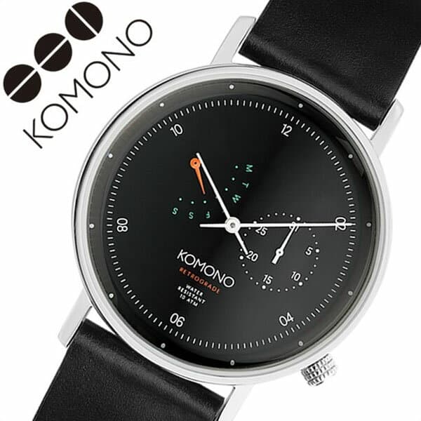 [New]KOMONO WALTHER RETROGRADE BLACK Watch Unisex leather belt KOM ...