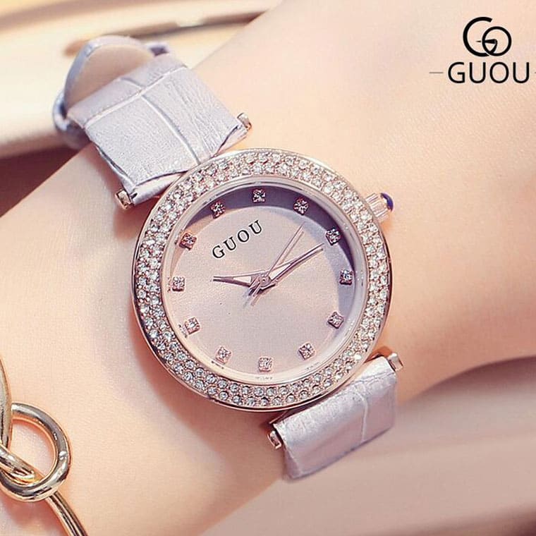 [New]GUOU watch fashion diamond Lady's watch leather Lady's clock ...
