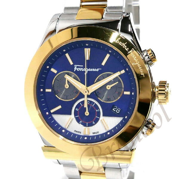 [New] Ferragamo Ferragamo men watch 1898 chronograph 42mm navy X silver ...