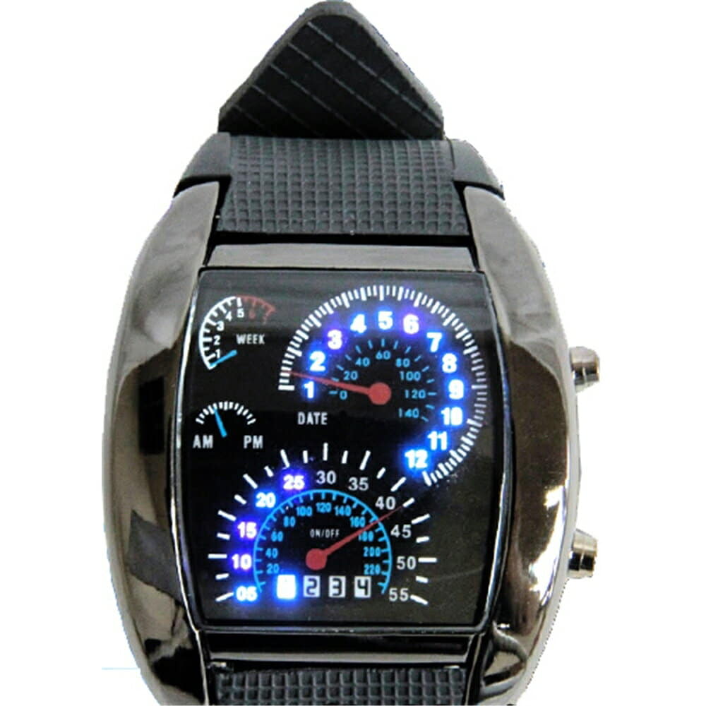 [New]Speedometer Style Men's Digital Racing Car Watch Blue/LED Lighting ...