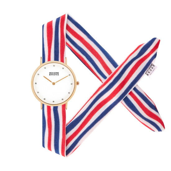 [New]rich Ghosn Blok Lady's watch stone Rose gold Marcel French stripe ...