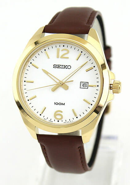 [New]Seiko Men's Quartz Analog Watch Leather Belt White/Gold/Brown ...