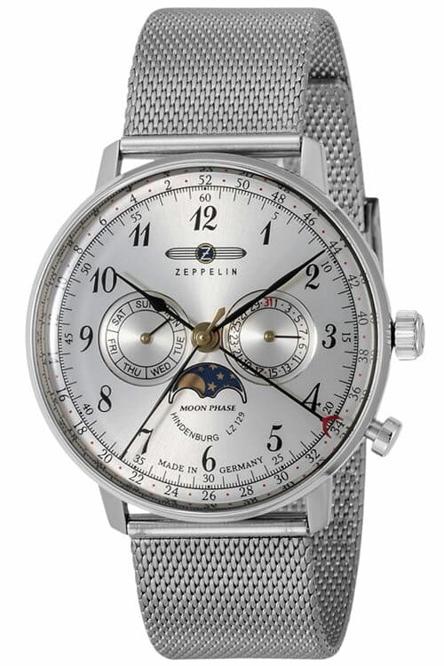 [New]ZEPPELIN LZ129 Hindenburg Moon Phase Men's Watch 40mm Silver ...