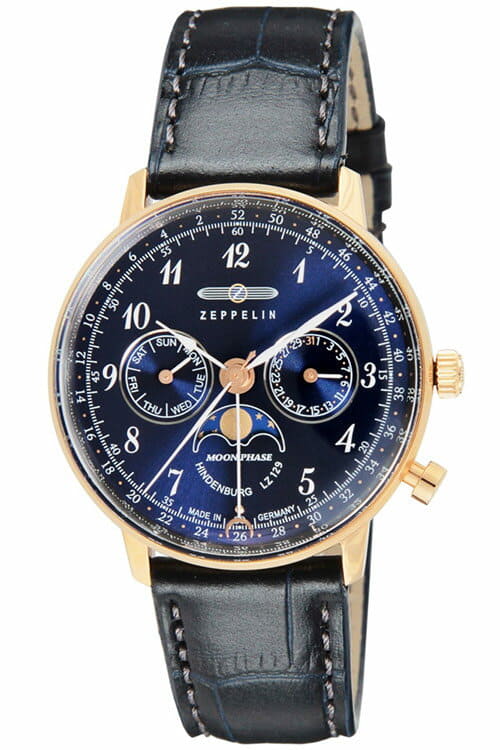 [New]ZEPPELIN LZ129 Hindenburg Moon Phase Men's Watch 36mm Navy Sunray ...