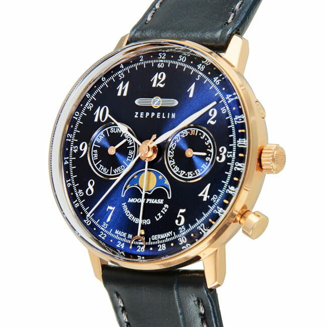 [New]ZEPPELIN LZ129 Hindenburg Moon Phase Men's Watch 36mm Navy Sunray ...