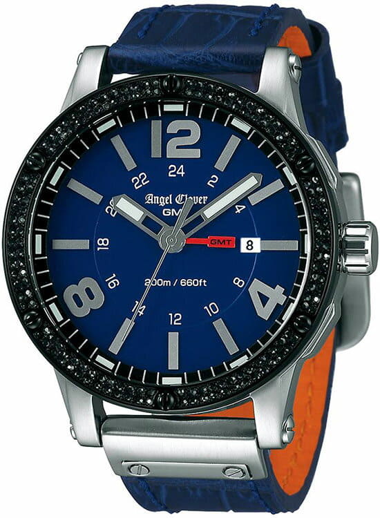 [New]300/Black/silver/Navy leather Swarovski blue in angel clover watch ...