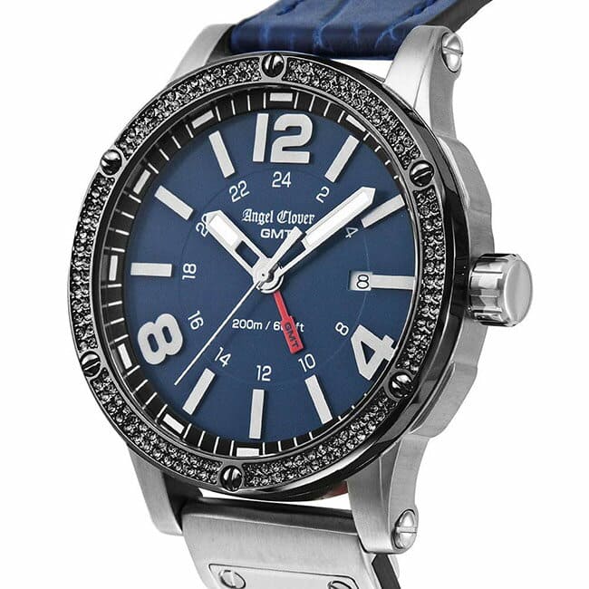 [New]300/Black/silver/Navy leather Swarovski blue in angel clover watch ...