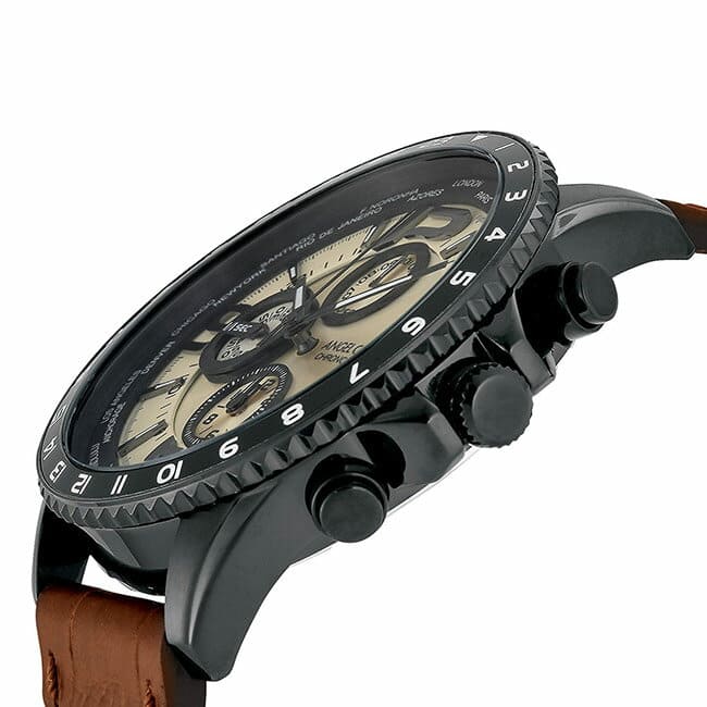 [New]Angel clover watch Mond chronograph men ivory/Black/brown leather ...