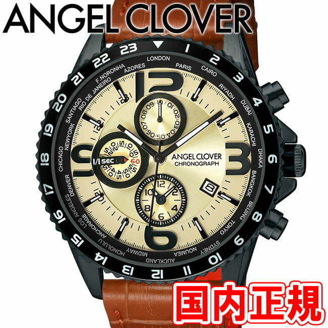 [New]Angel clover watch Mond chronograph men ivory/Black/brown leather ...