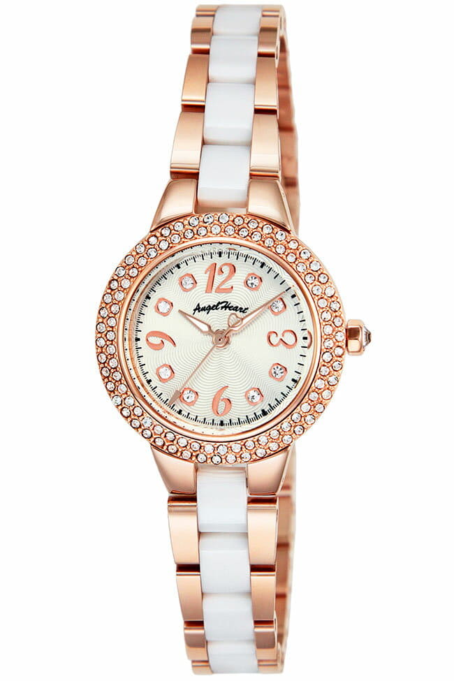 [New]Angel heart watch Lady's set love 27mm pink gold/ceramic necklace ...