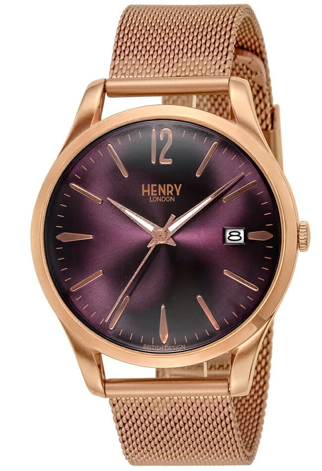 [New]Henry London watch Hampstead mens Lady's purple Gold Gold mesh ...