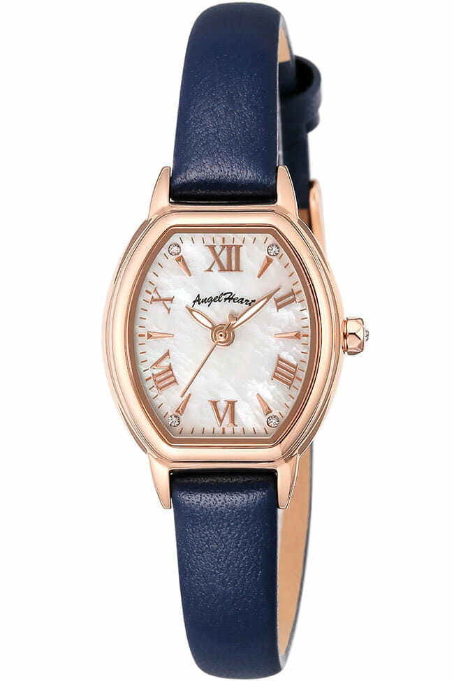 [New]Angel heart watch Lady's Luc's solar white MOP/ pink Gold leather ...