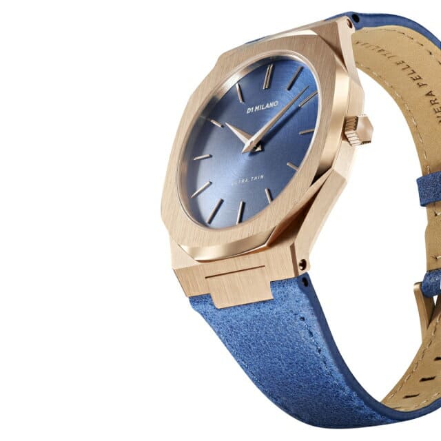 [New]D one Milan D1 MILANO Ultra Thin Gold Case Navy Blue Leather Strap ...