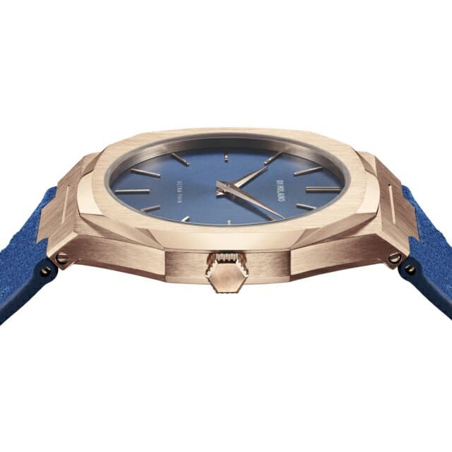 [New]D one Milan D1 MILANO Ultra Thin Gold Case Navy Blue Leather Strap ...