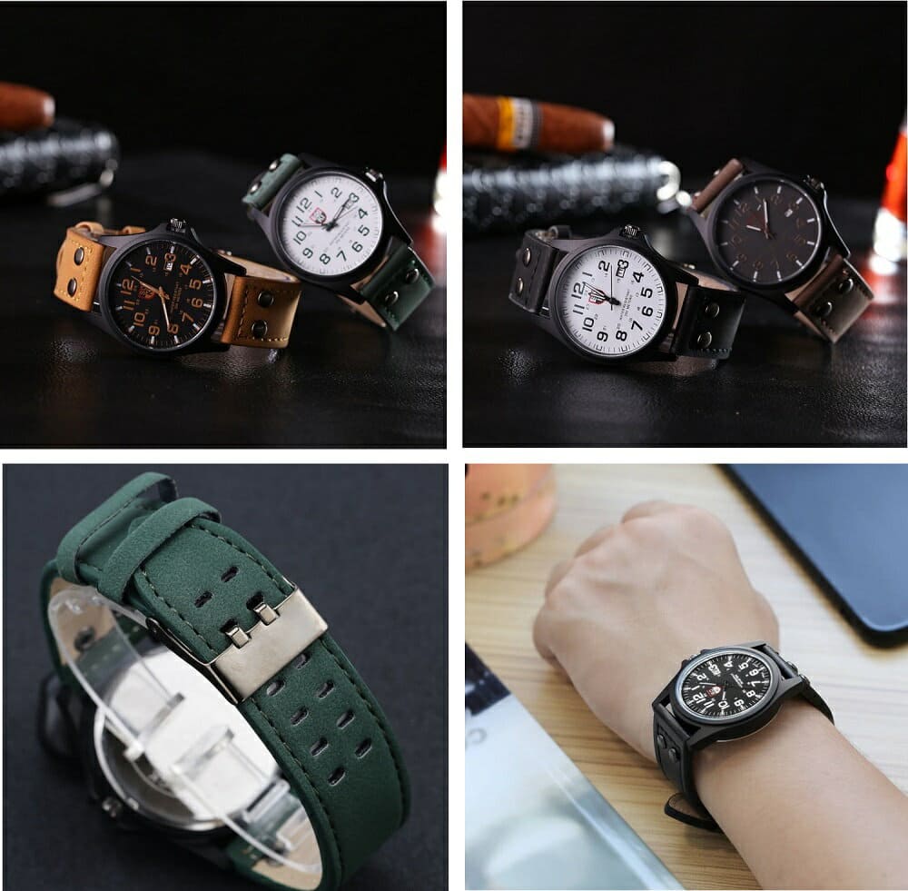 [New]Analog Men's Military Quartz Watch Black/Brown Leather Strap smtb ...