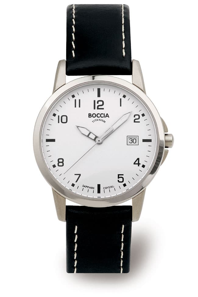 [New]BOCCIA TITANIUM Men's Watch 36mm White/Black Leather German Belt ...