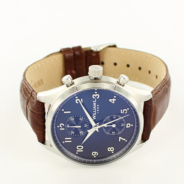 [New]William L 1985 watch mens Chronograph Silver case Blackface brown ...