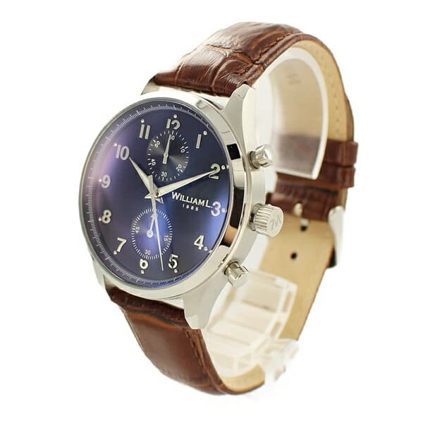 [New]William L 1985 watch mens Chronograph Silver case Blackface brown ...