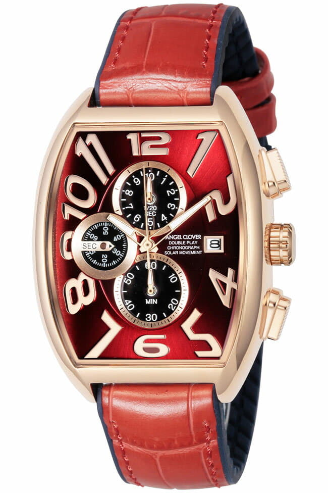 [New]Angel clover watch double play solar mens Chronograph red pink ...