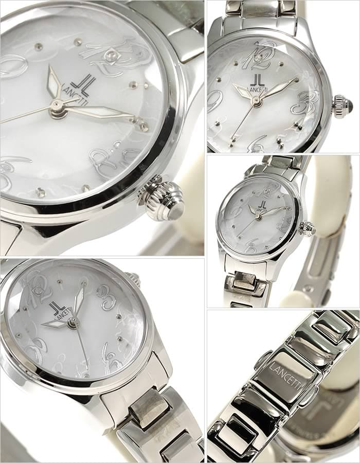 [New]LANCETTI Analog 3 Needles Ladies Watch White Shell/Crystal Stone ...