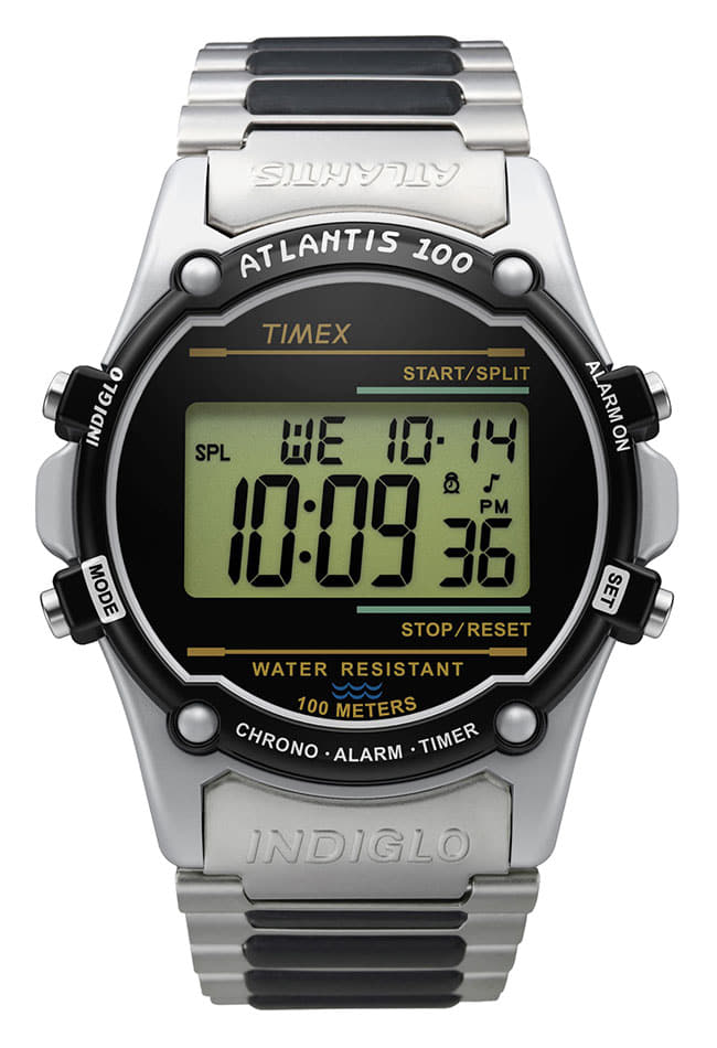 [New] Timex watch mens Lady's Atlantis 40mm digital Black Silver TIMEX ...