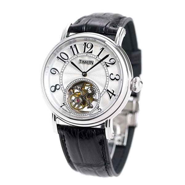 [New]TIMEIN Men's Open Heart Watch Hand-wound/Leather Belt Silver/Black ...