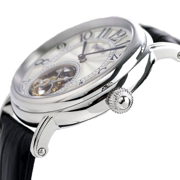 [New]TIMEIN Men's Open Heart Watch Hand-wound/Leather Belt Silver/Black ...