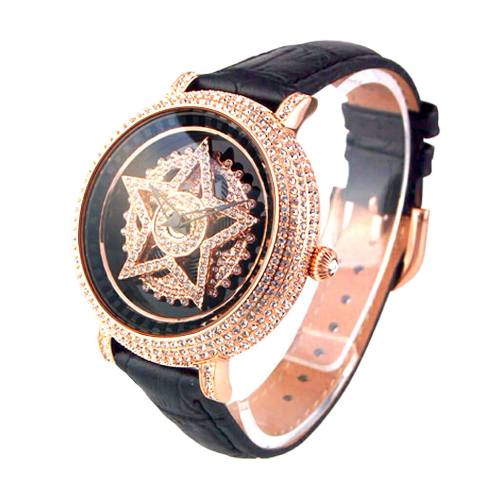 [New]Anne Coquine Swarovski Star Mini Watch Gold Star Body Black Belt ...