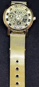 [New]men' s luxury soxy skeleton gold toned stainless steel wrist watch ...