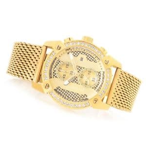 [New]invicta specialty crystal accented gold plated steel mesh ...
