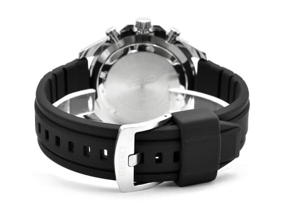 [New]SEIKO SEIKO Chronograph quartz mens Black dial Black silicon belt ...