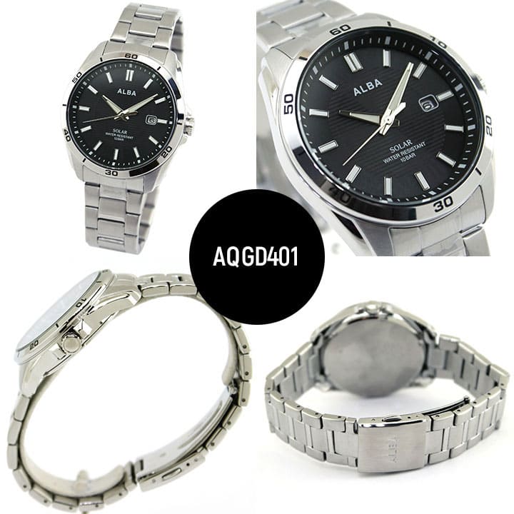 [New]SEIKO SEIKO ALBA Aruba mens metal solar analog black Black white ...