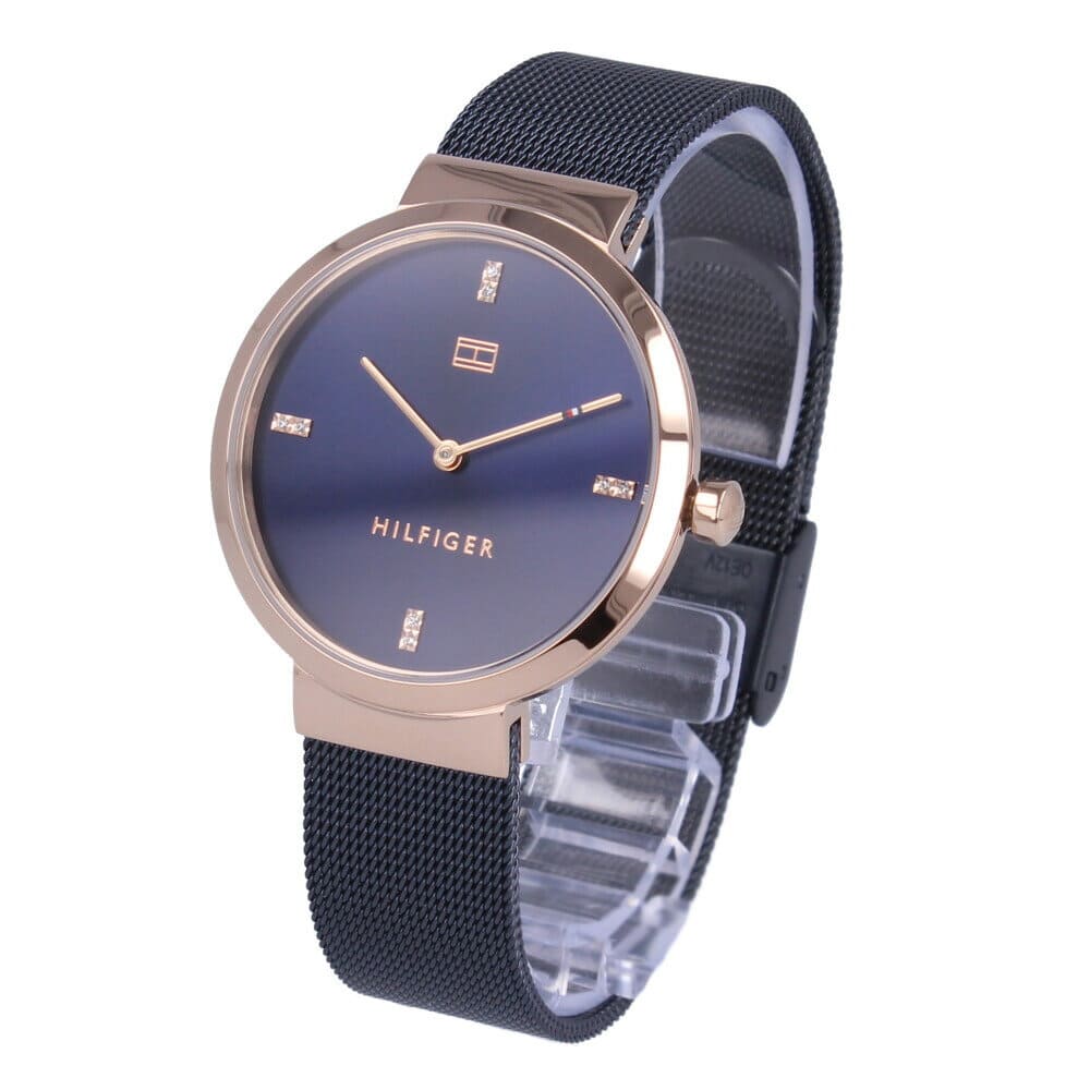 [New]TOMMY HILFIGER tomihirufiga clock Ladies quartz metal mesh Navy ...