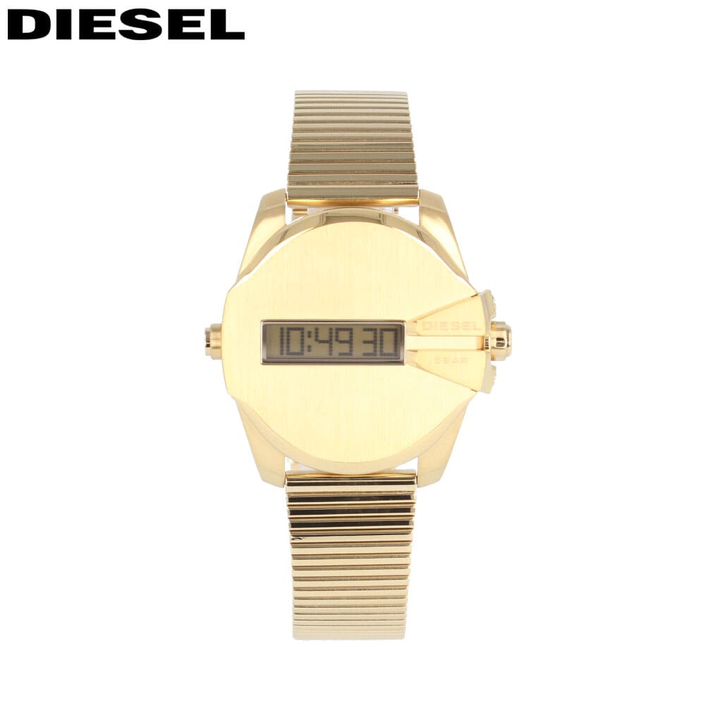 [New]DIESEL diesel clock mens quartz digital Stainless metal Gold ...