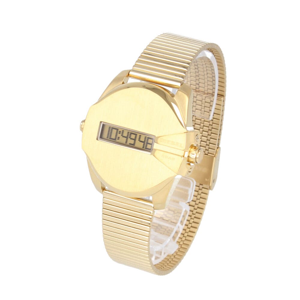 [New]DIESEL diesel clock mens quartz digital Stainless metal Gold ...