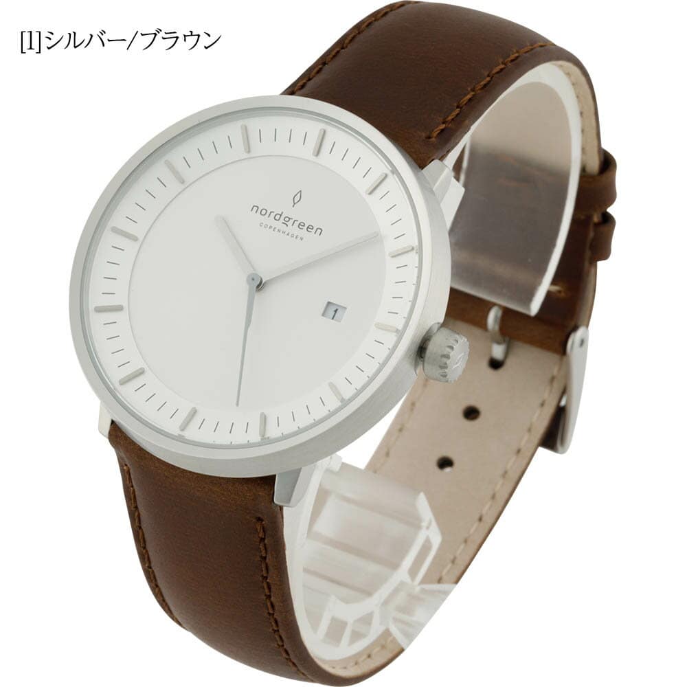[New]Node green nordgreen mens Philosopher 40mm silver-white Face leather belt Eco package - BE ...
