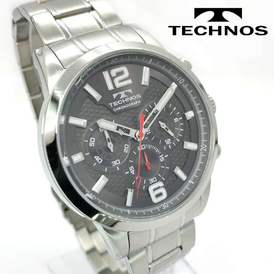 [New]TECHNOS mens Quartz watch round 5 bar water resistant Japan movement Stainless Chronograph ...