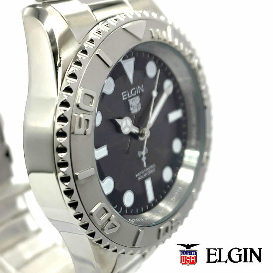[New]ELGIN L gin mens solar quartz round 10 bar water resistant ...