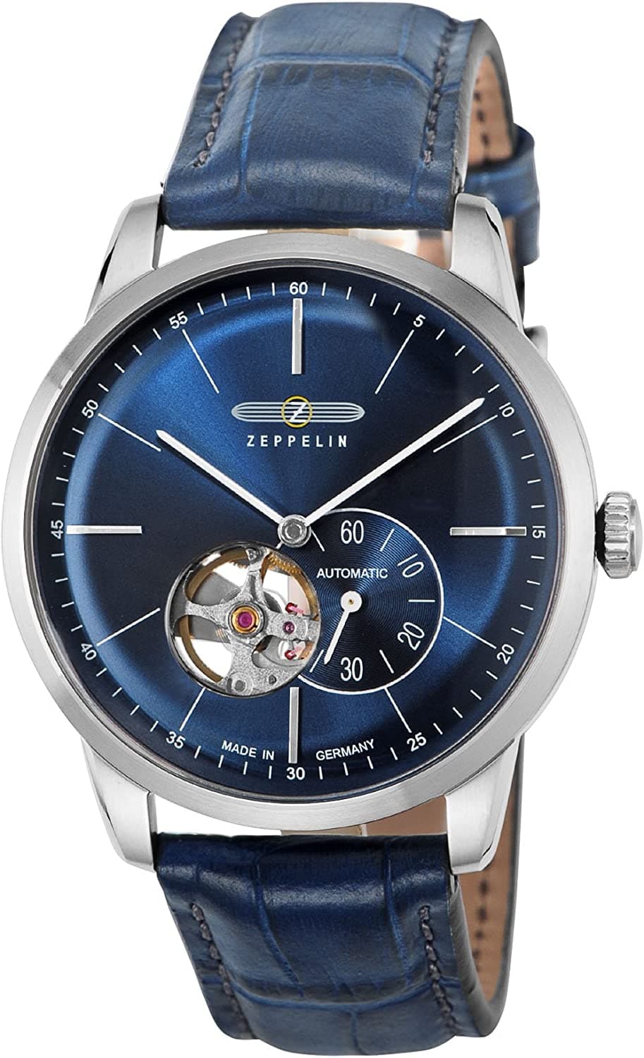 [New]Zeppelin mens blue simple leather machine type Automatic winding ...