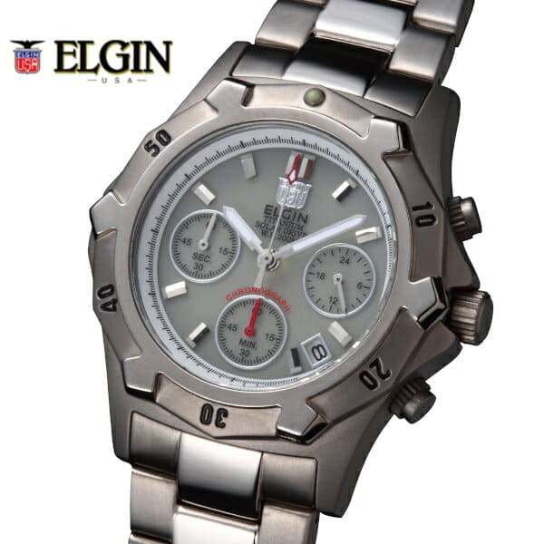 [New]ELGIN L gin FK1425TI-BR titanium solar divers Chronograph mens ...