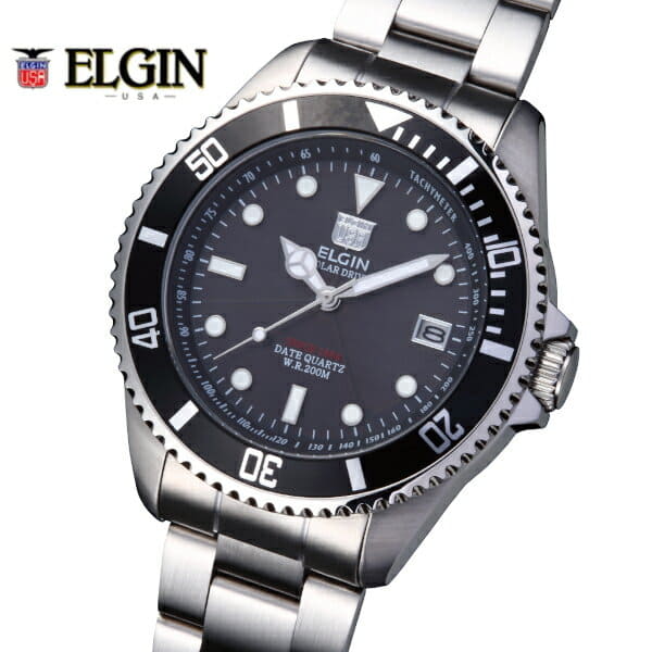 [New]ELGIN L gin FK1426S-B solar divers mens Black dial - BE FORWARD Store